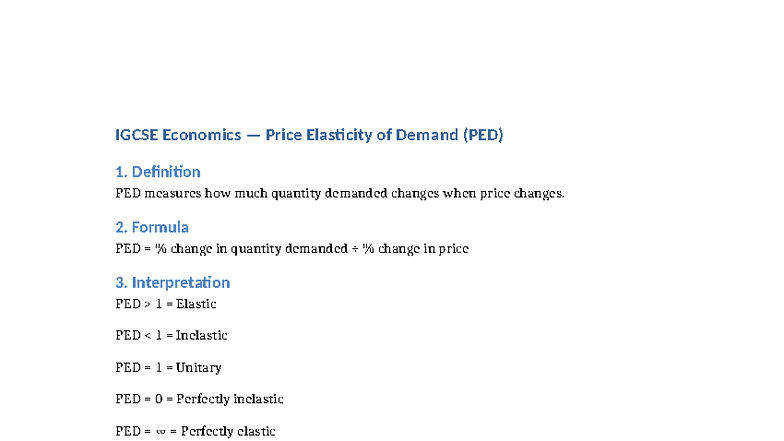 Igcse Economics PED - IGCSE Economics — Price Elasticity of Demand (PED ...