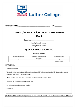 HHD VCE Health and Human Development Exam Practice Questions 2025 - Studocu