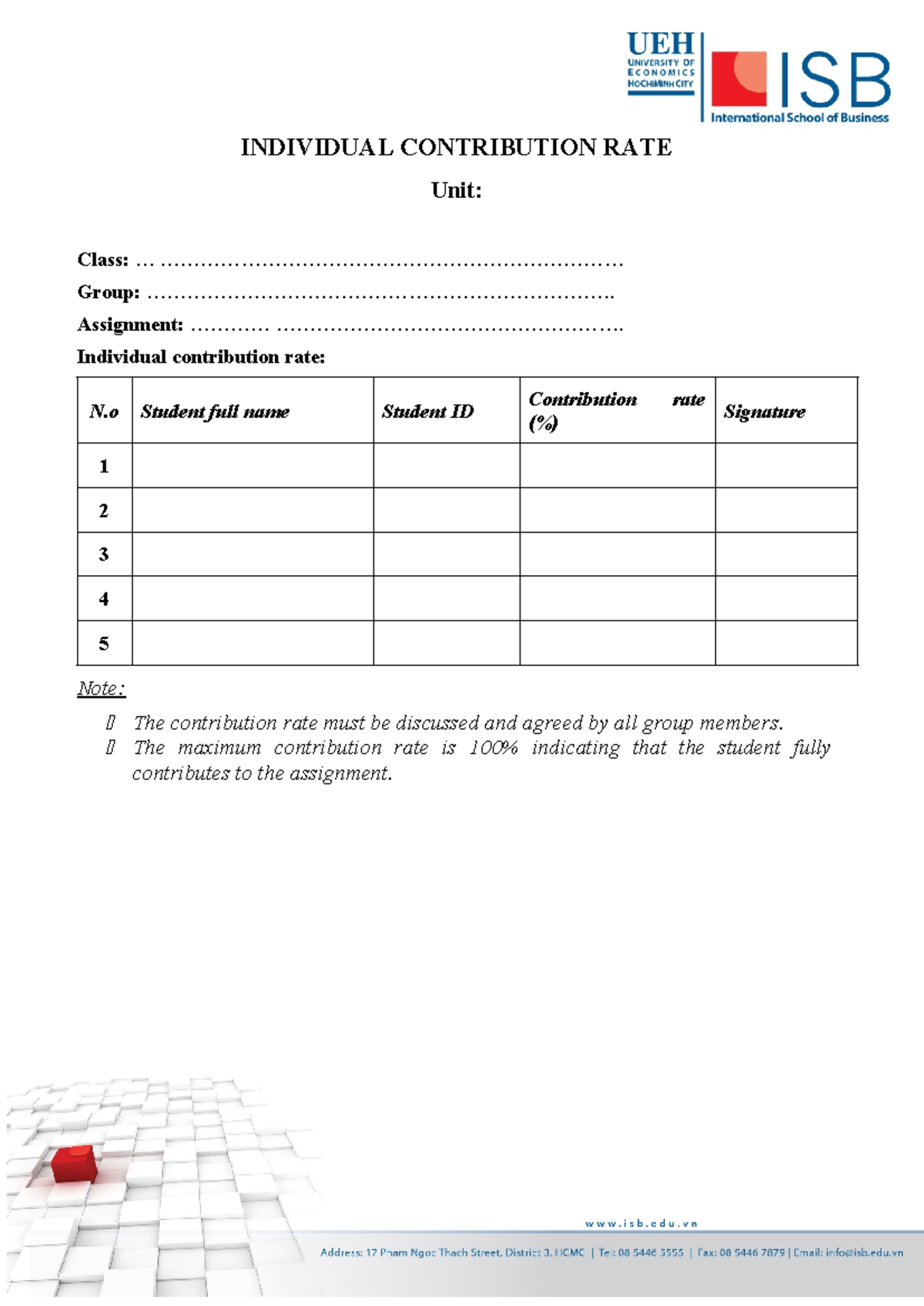 Bản sao Contribute - Coversheet - INDIVIDUAL CONTRIBUTION RATE Unit ...
