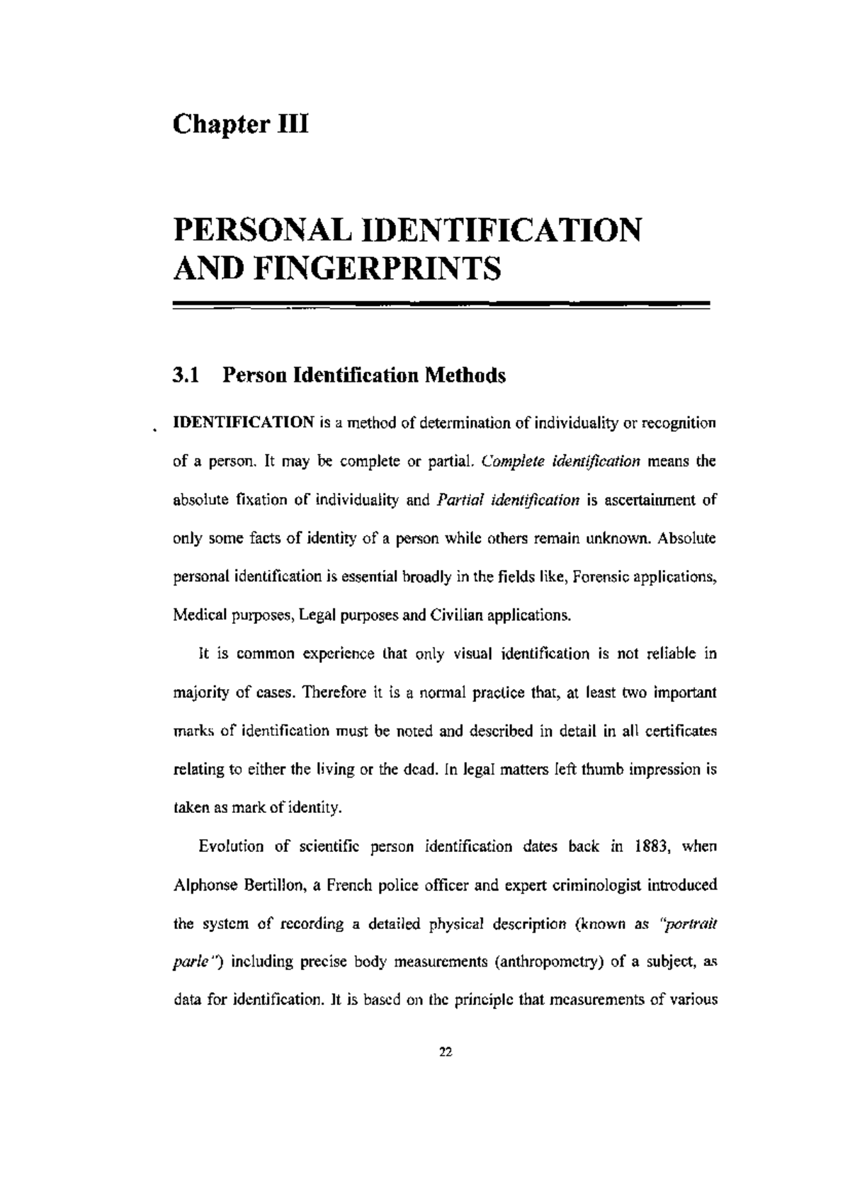 Personal identification technique - Chapter III PERSONAL IDENTIFICATION ...