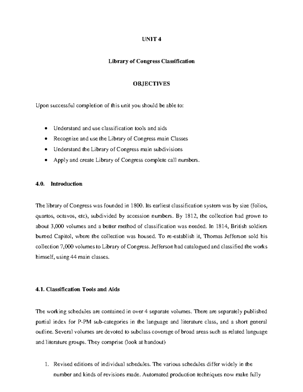 Unit 4: Classifying with Library of Congress Classification Scheme ...
