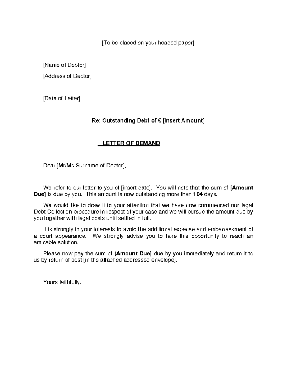 Demand Letter Template for Debt Recovery Procedure - Studocu