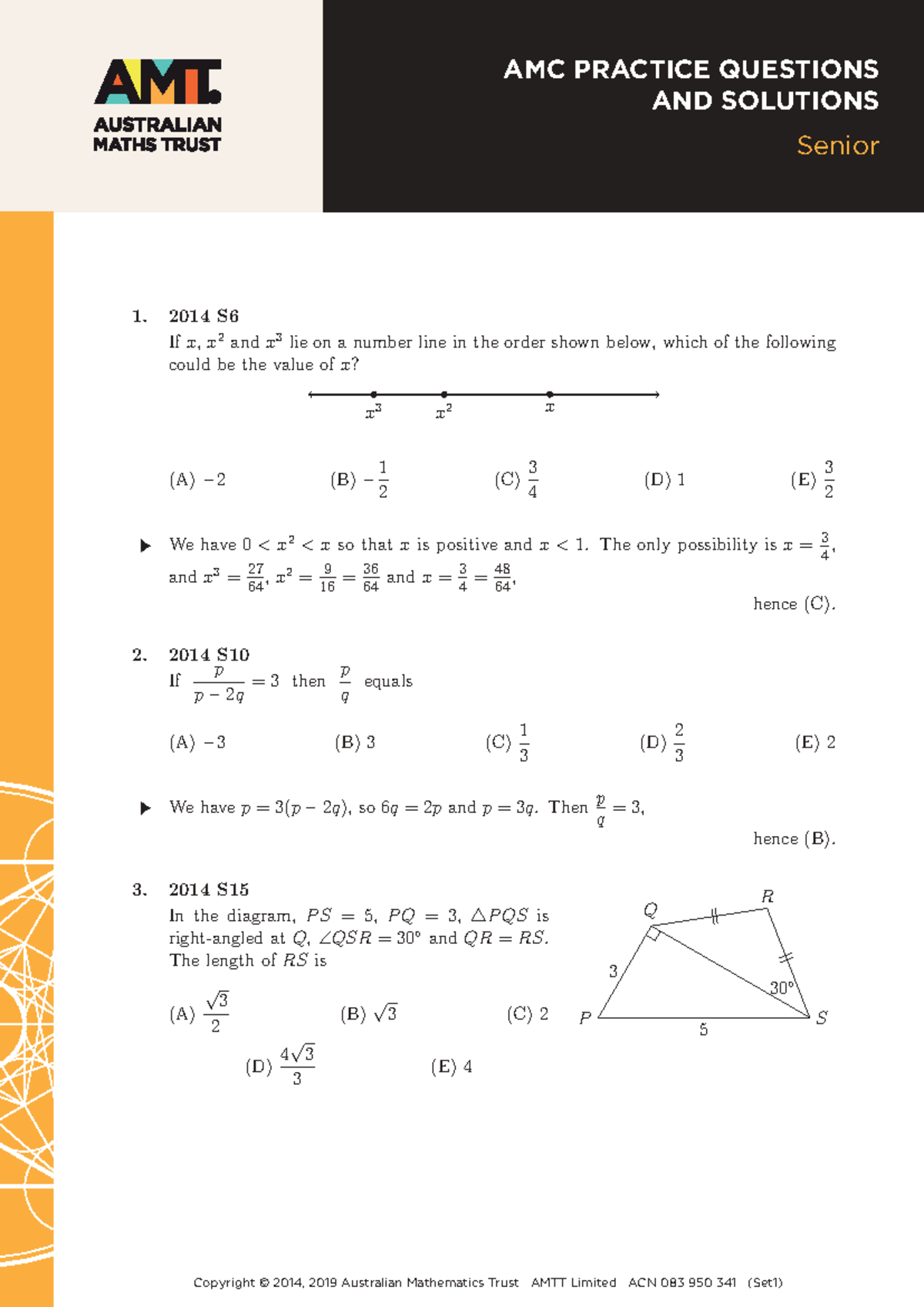 AMC Practice Problems Solutions Set 1 - Senior Level 2014 - Studocu