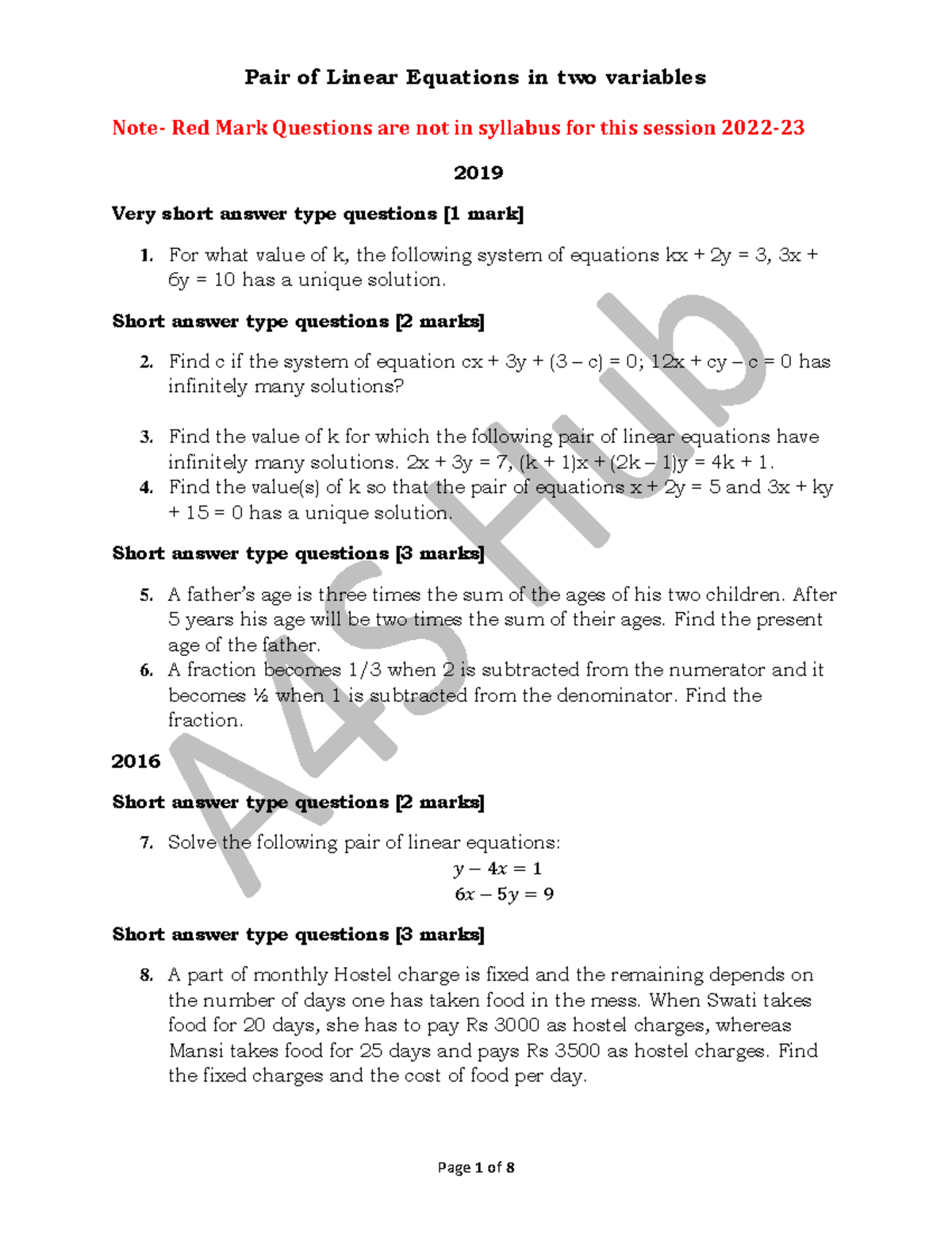 Pair of Linear Equations in two variables new file - Pair of Linear ...