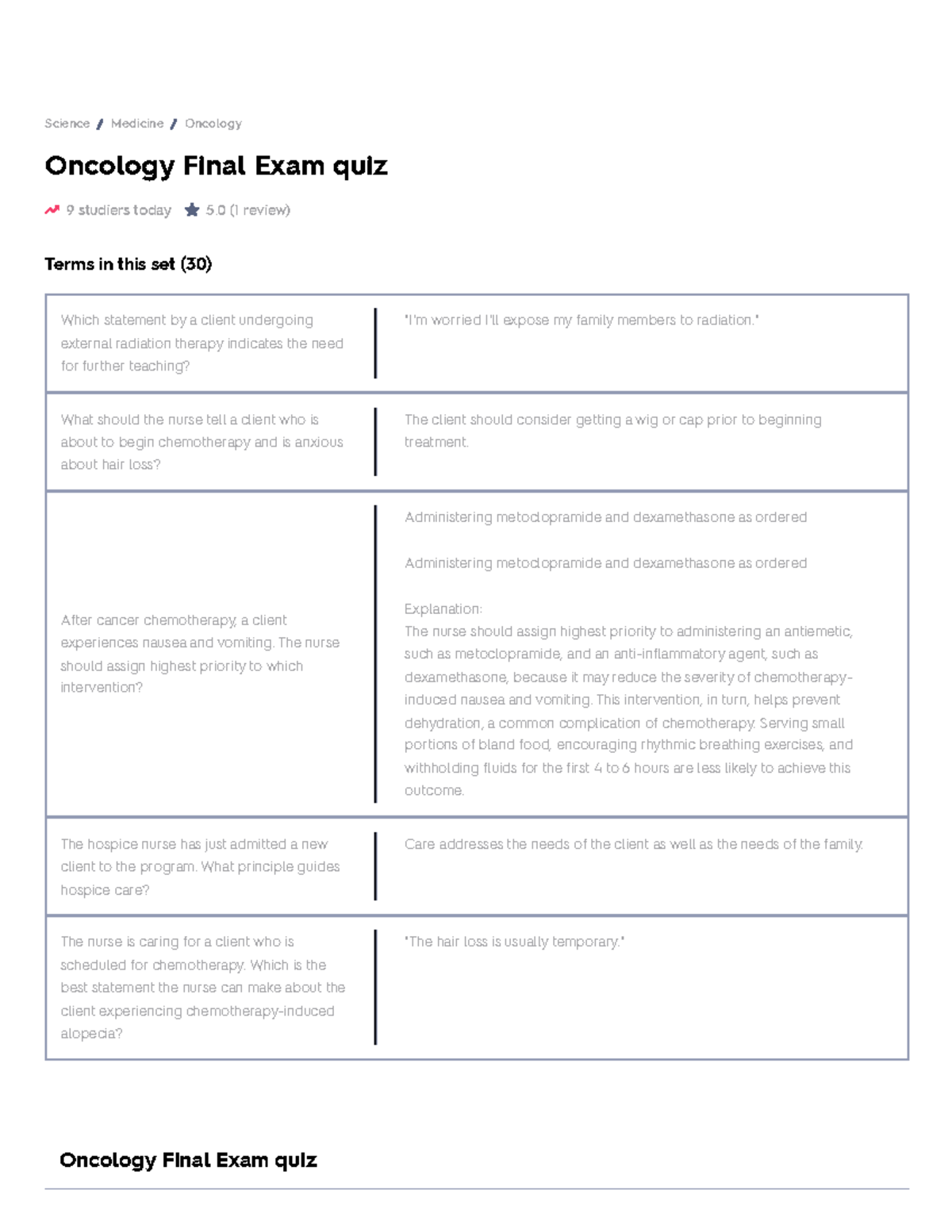 Oncology Final Exam quiz Flashcards - Oncology Final Exam quiz 9 ...