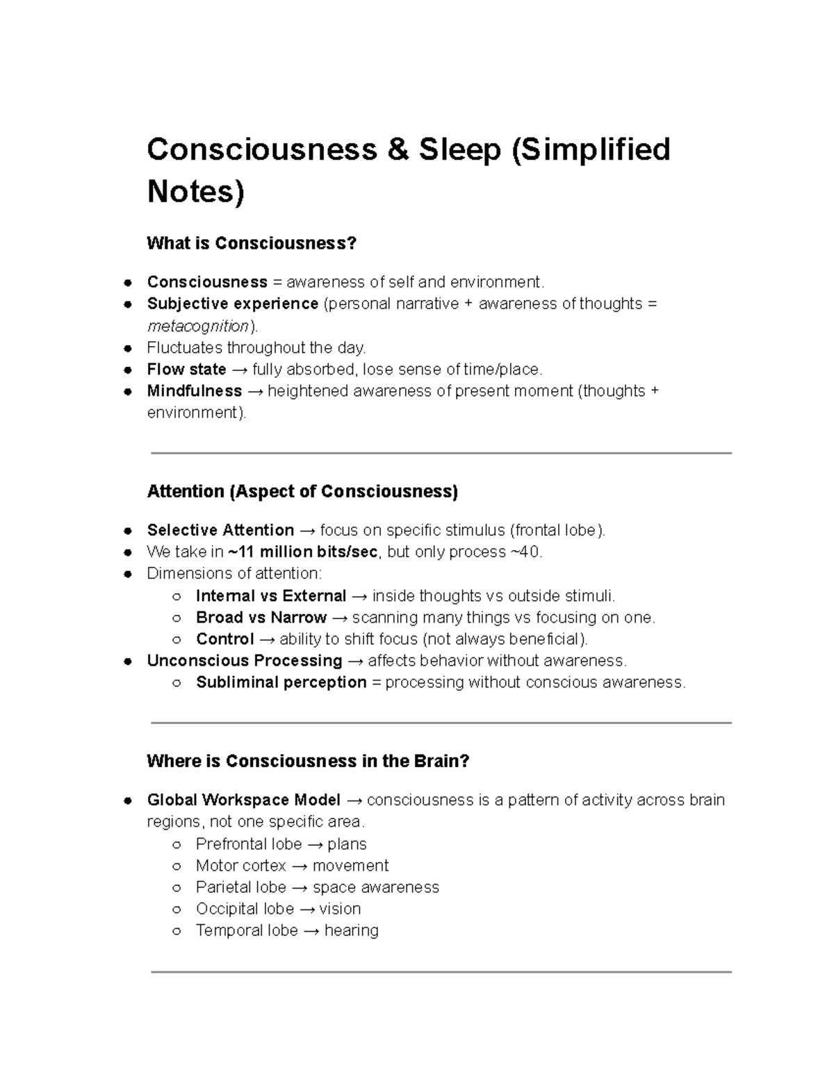 Psychology PSY101: Simplified Notes on Consciousness, Sleep & Drugs ...