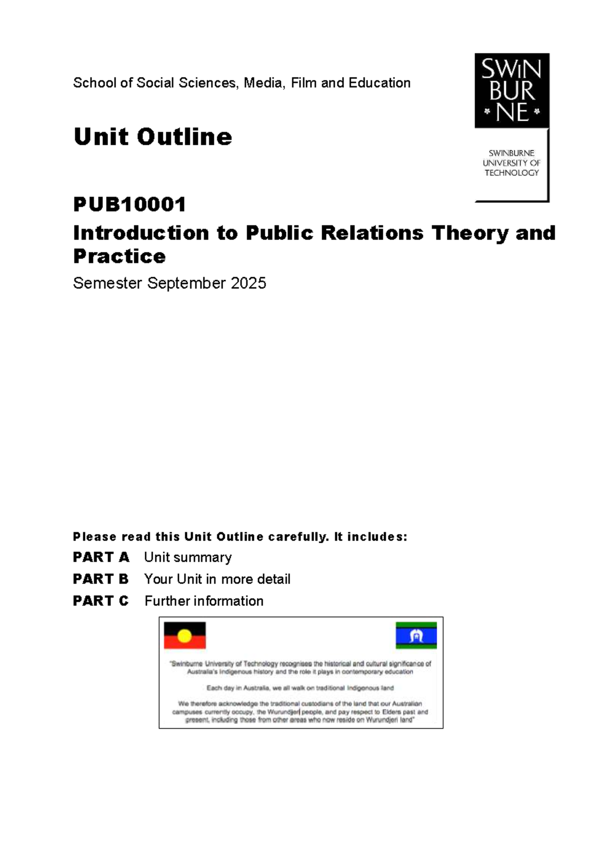 PUB10001 Unit Outline: Introduction to Public Relations Theory ...