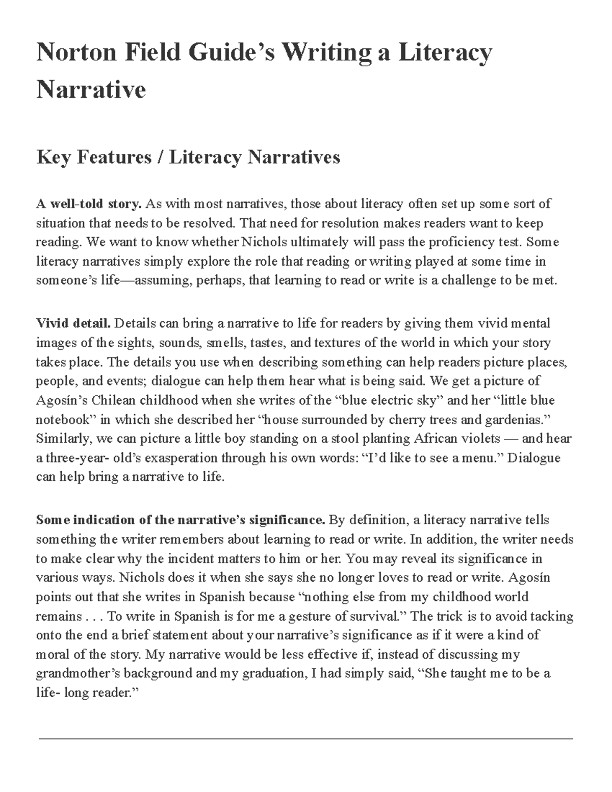 A Guide to Writing Literacy Narratives (ENG 101) - Studocu