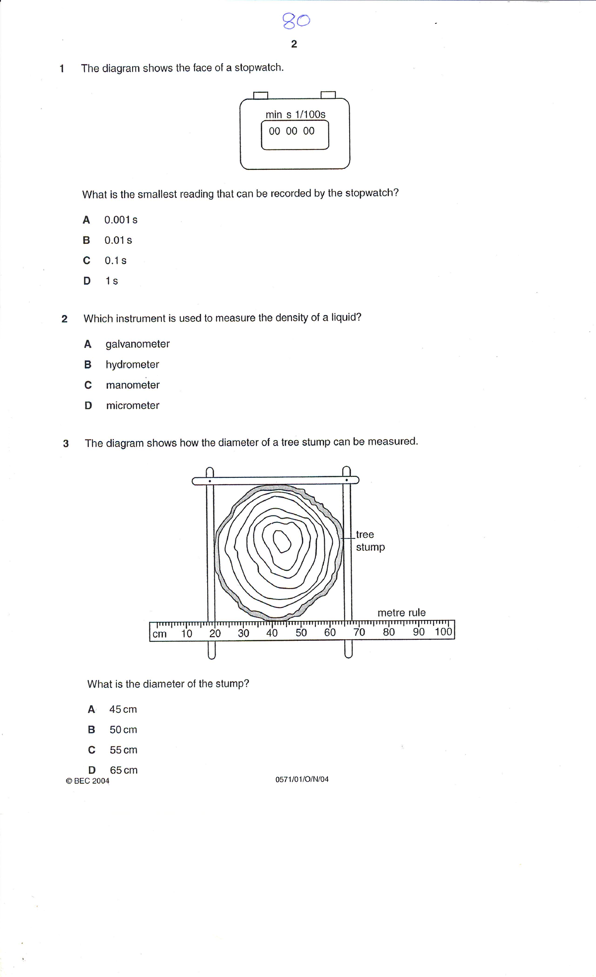 BEC 2004 Physics Paper 1 Exam Questions and Answers - Studocu