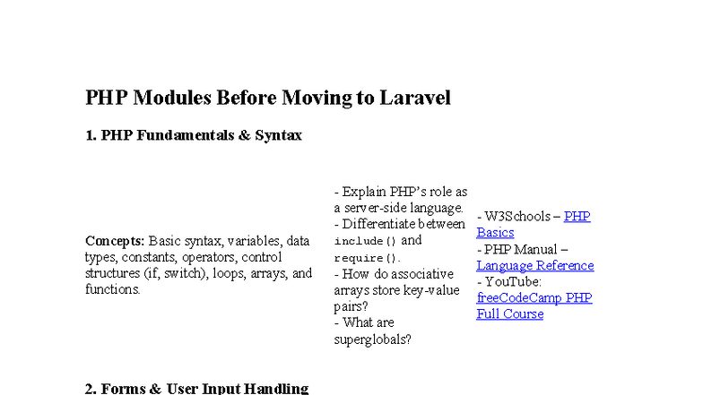 PHP Modules Overview Before Transitioning to Laravel - Studocu
