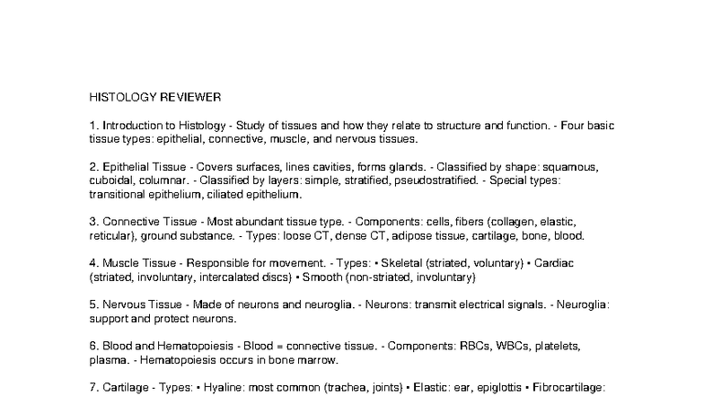 HIST 101: Comprehensive Histology Reviewer Guide - Studocu