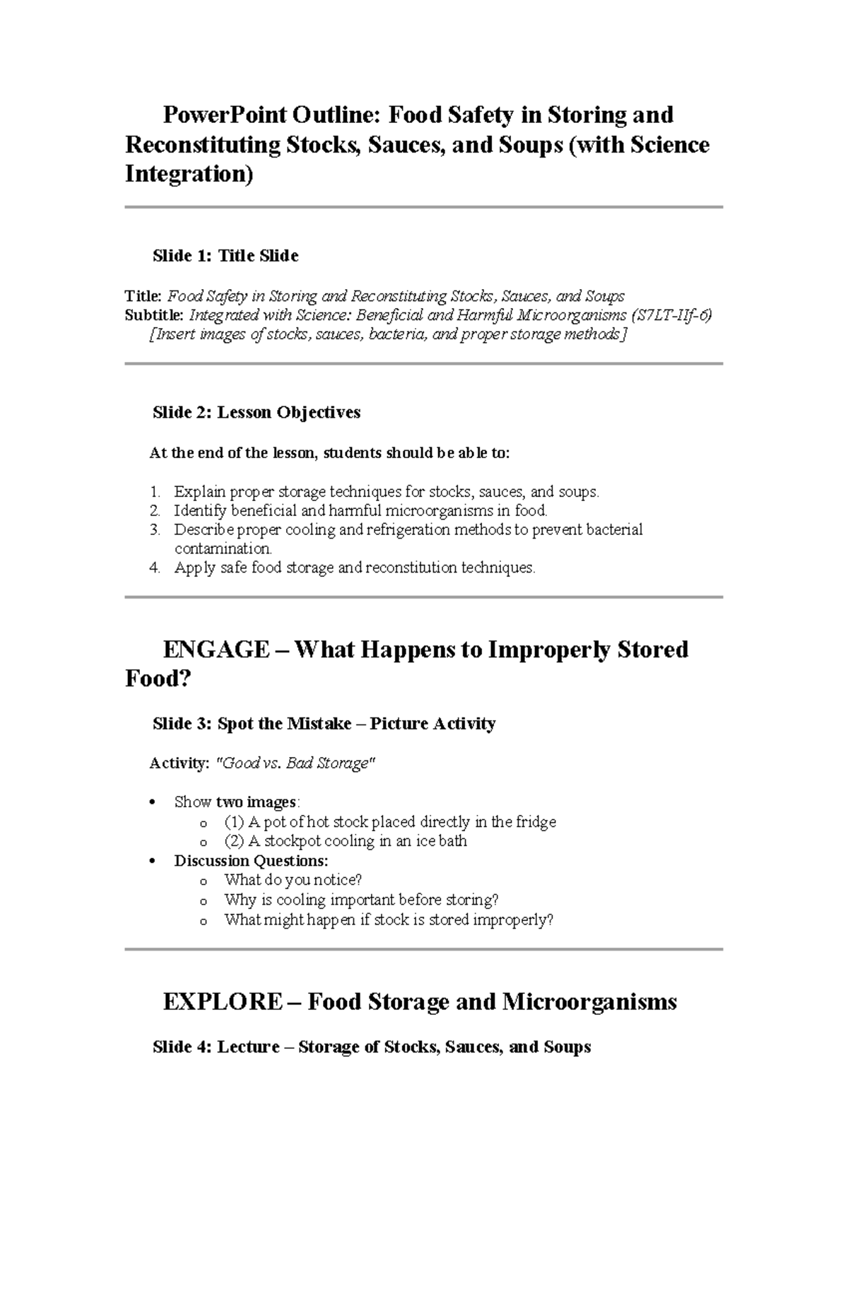 📌 Power Point Outline - Helpful - 📌 PowerPoint Outline: Food Safety in ...