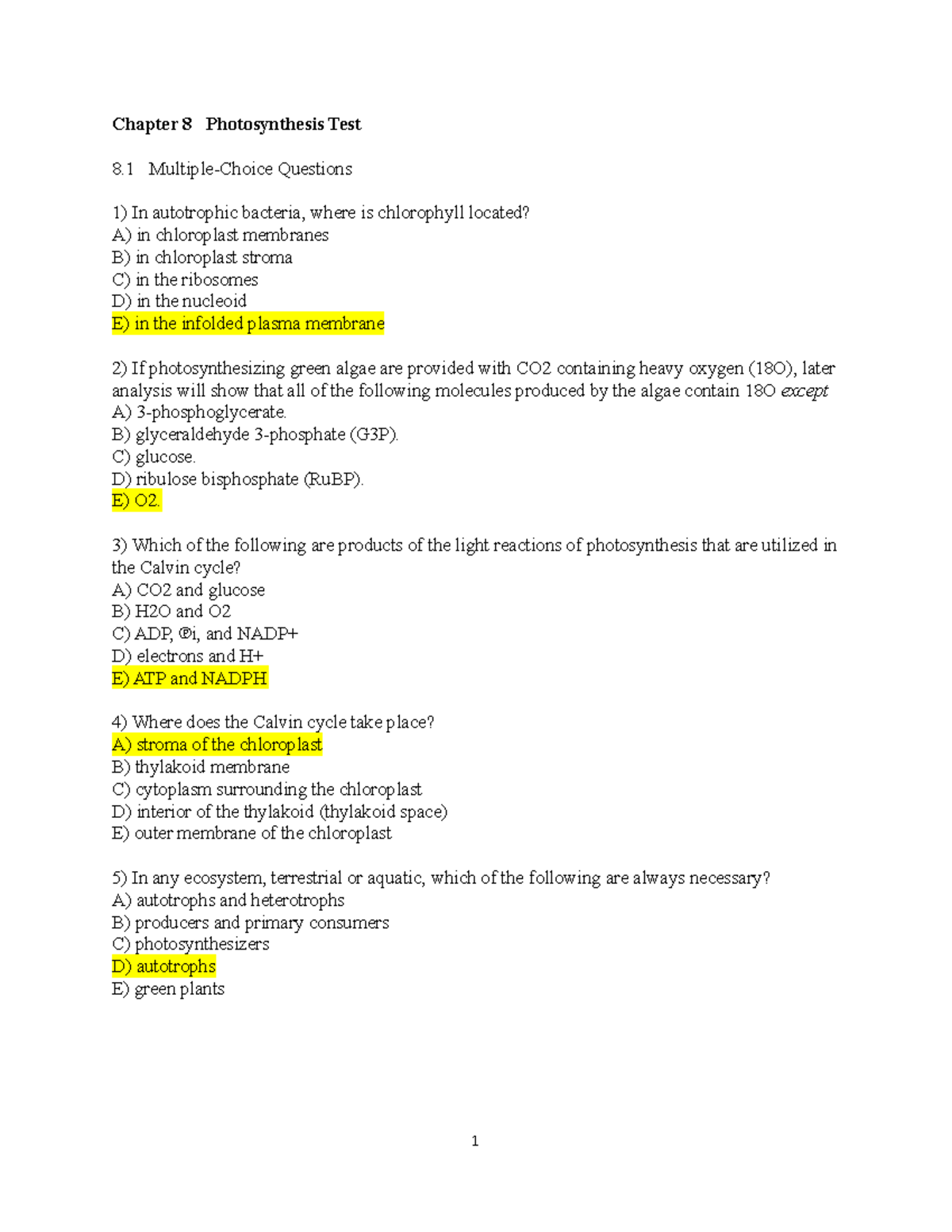 Photosynthesis test Anne Barrios - Chapter 8 Photosynthesis Test 8 ...