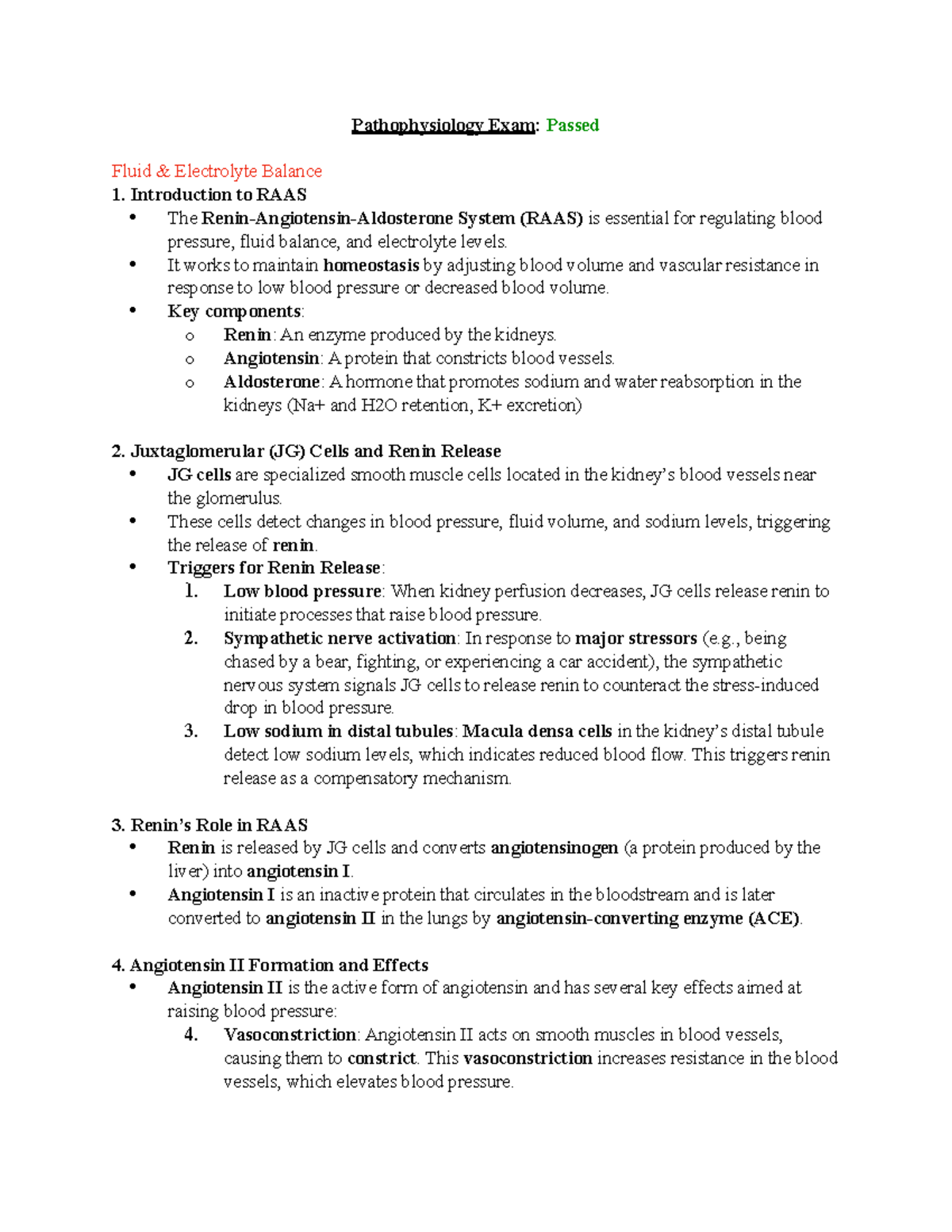 Pathophysiology Final Exam Review: Fluid & Electrolyte Balancing - Studocu