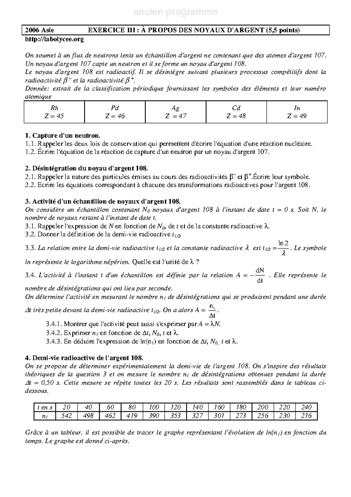2006 Asie Exo3 Radioactivité et Noyaux d'Argent (5,5 pts) - Studocu
