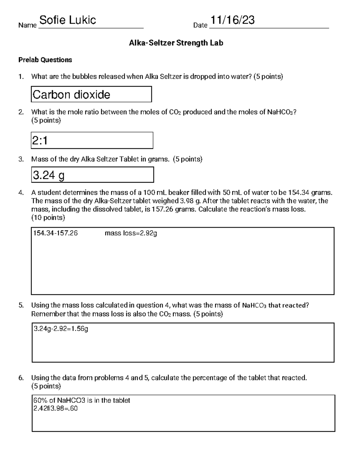 Alka-Seltzer Lab Strength Analysis: Data Collection & Calculations ...
