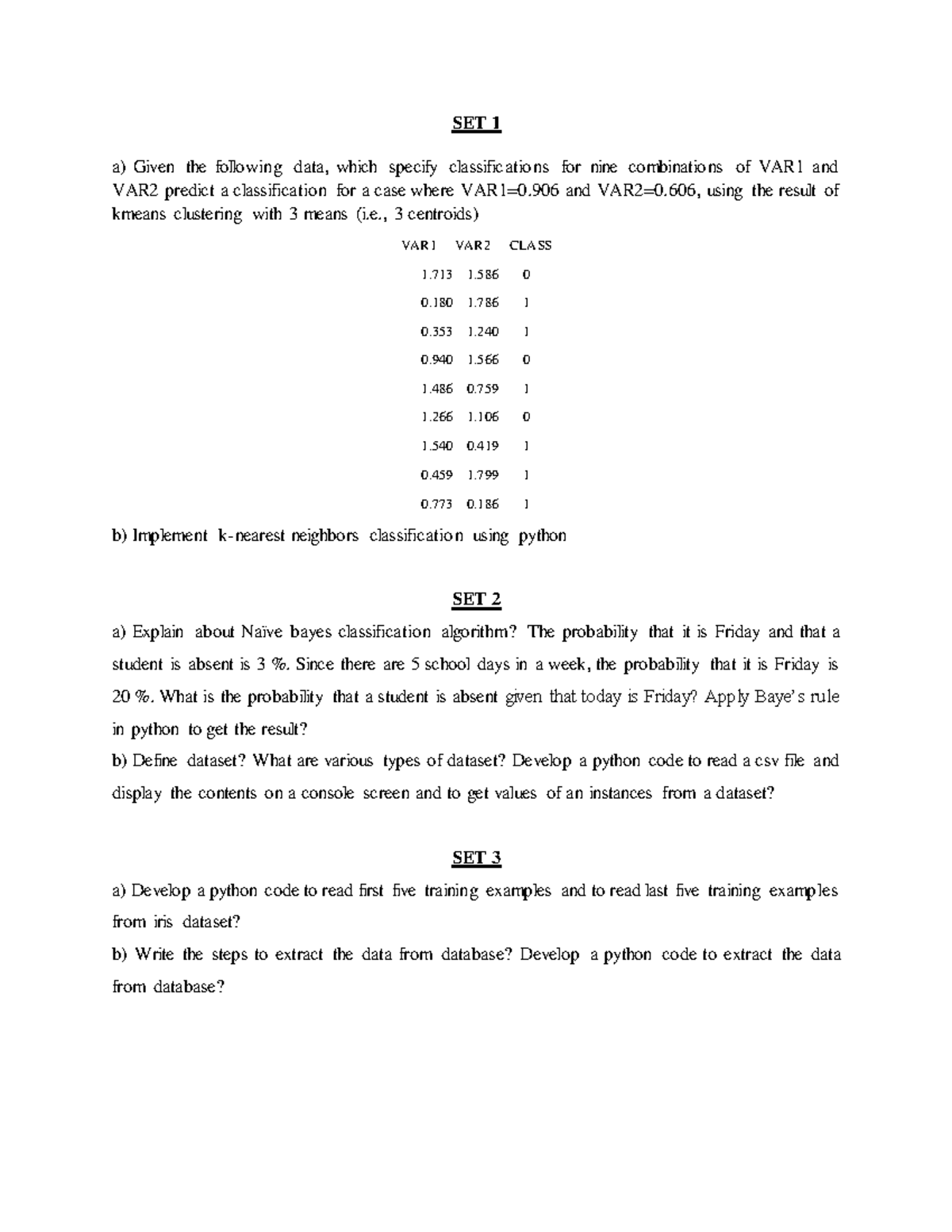 ML - Sample Questions on Classification Algorithms and Python Code - Studocu