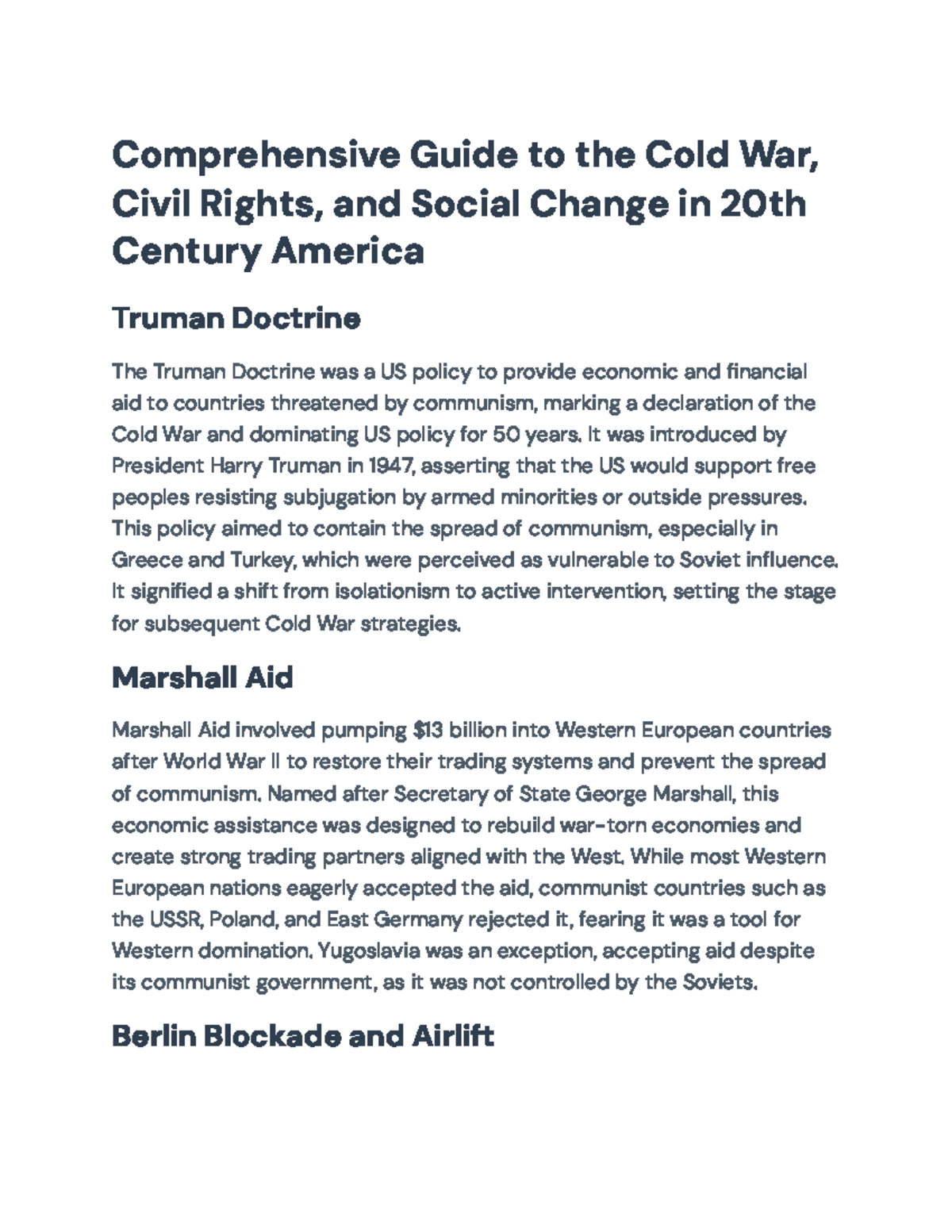 Comprehensive Overview of Cold War, Civil Rights, and Social Change in ...