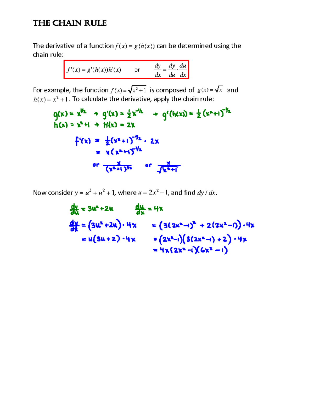 2014 Calculus Notes: Understanding the Chain Rule - Studocu