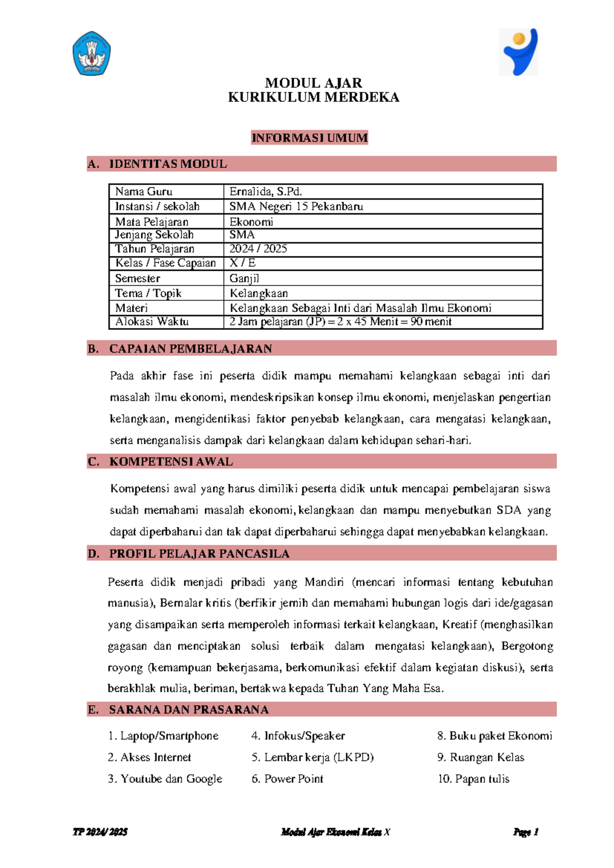 Modul Ajar Ekonomi: Kelangkaan dan Pemecahan Masalah (KURIKULUM MERDEKA) - Studocu