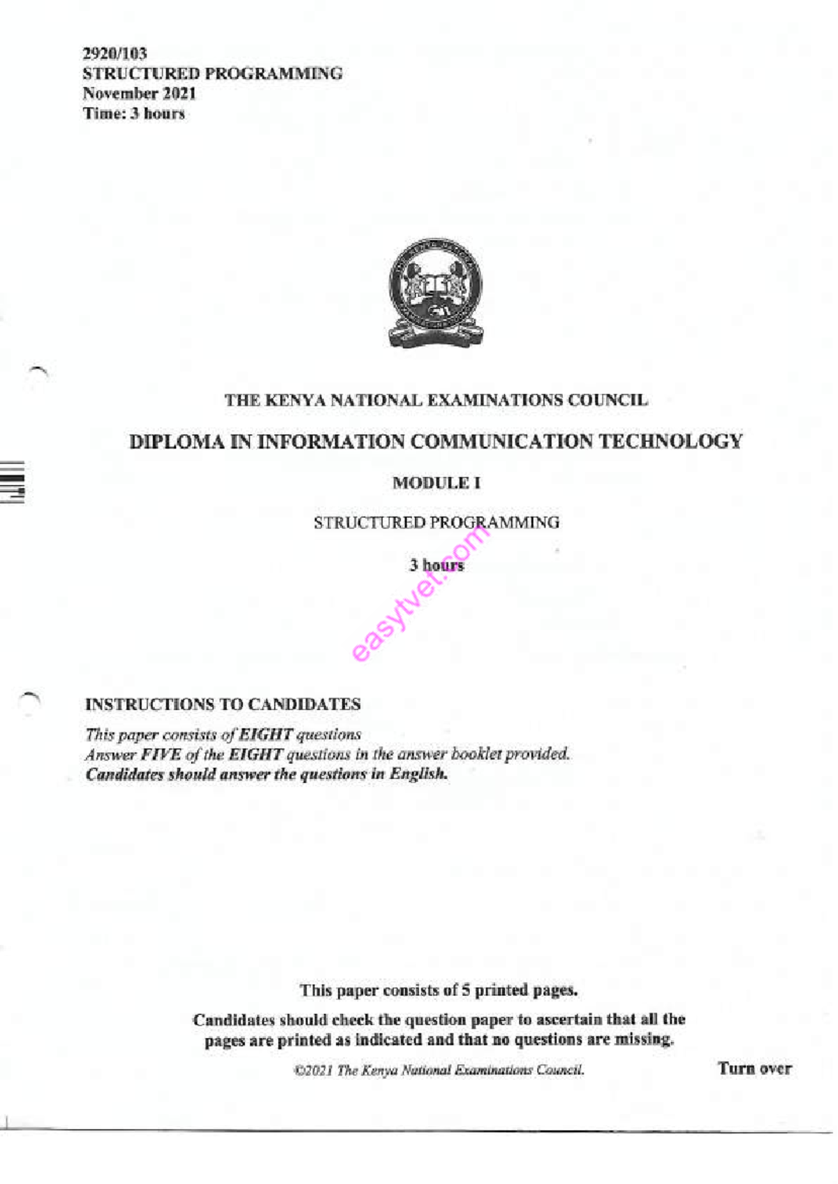 STRUCTURED PROGRAMMING EXAM NOTES - KNEC DIPLOMA ICT MODULE I - Studocu