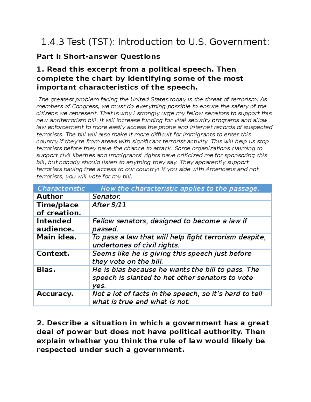 1.4.3 Test: Key Concepts in United States Government Analysis - Studocu