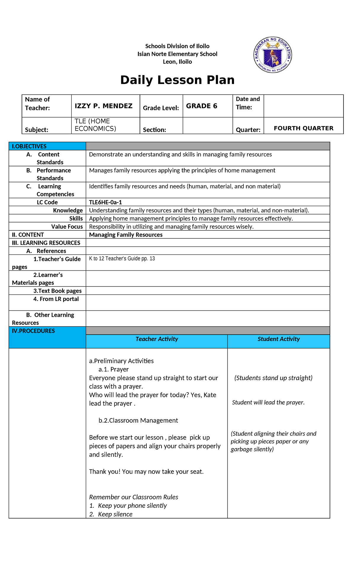 IZZY LP - epp - Schools Division of Iloilo Isian Norte Elementary ...