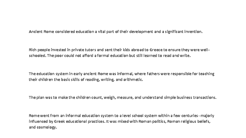 Roman Education System: Development, Structure, and Impact - Studocu