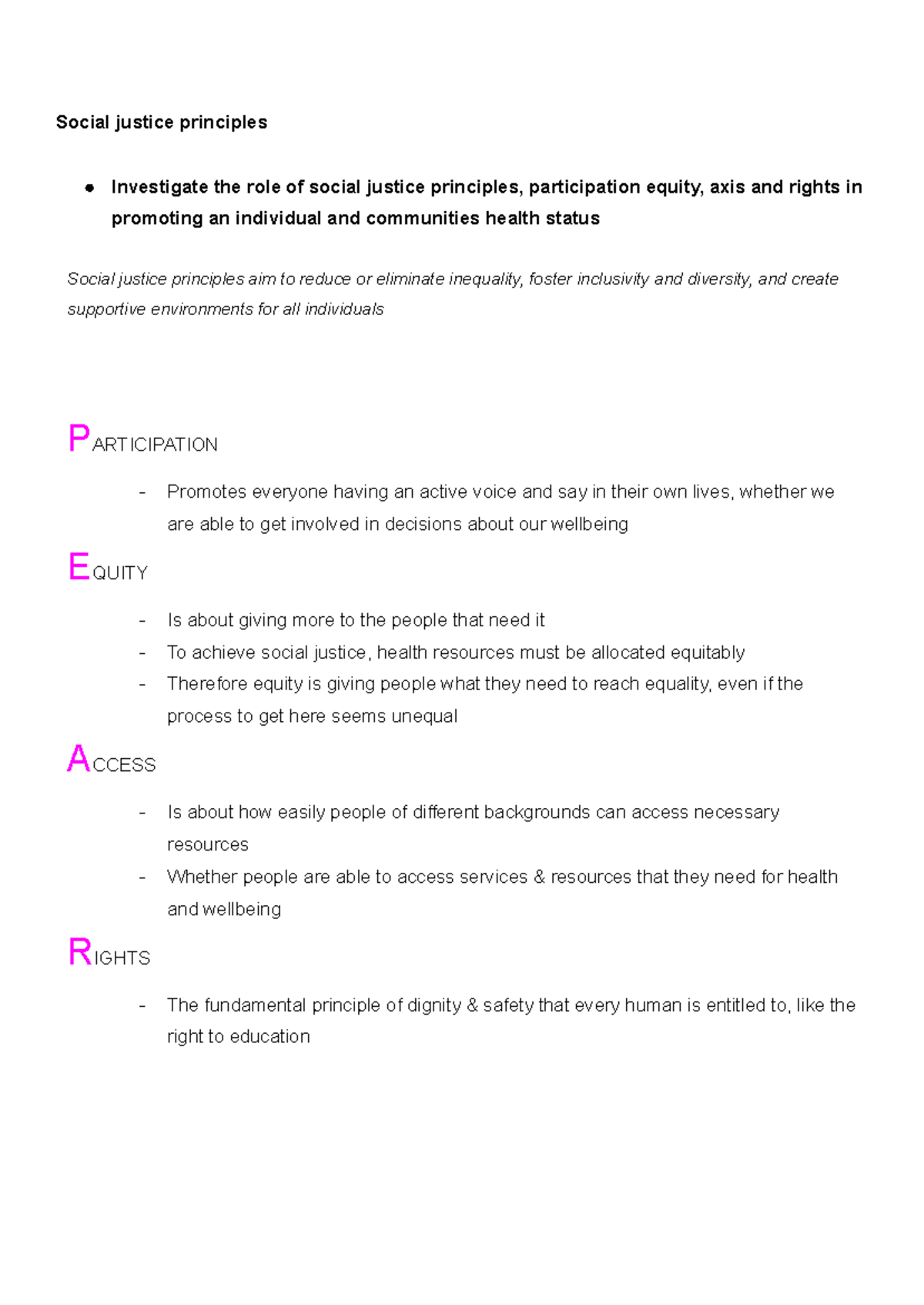 HAMS Notes: Investigating Social Justice Principles in Health - Studocu