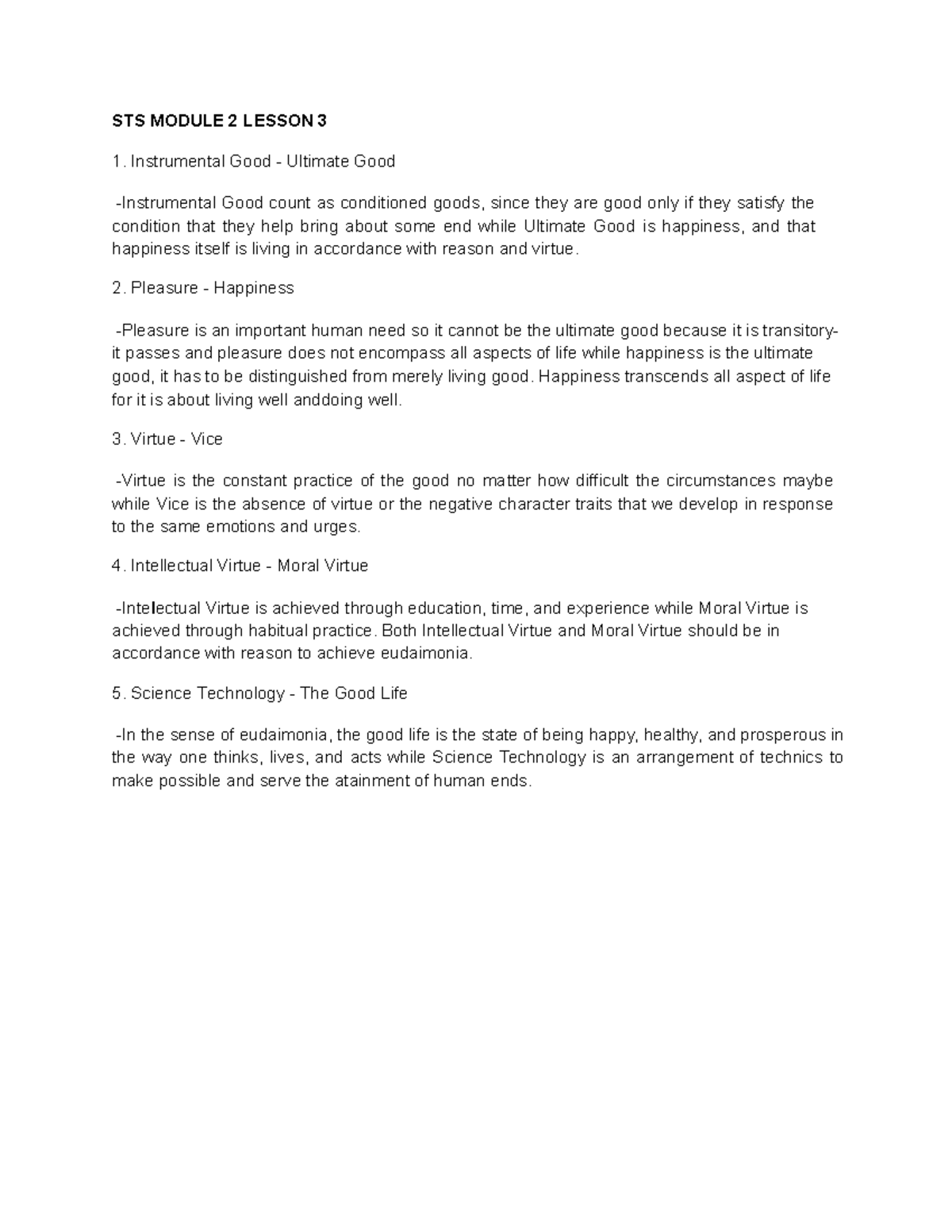 STS Module 2 Lesson 3 - STS MODULE 2 LESSON 3 Instrumental Good - Ultimate Good -Instrumental ...