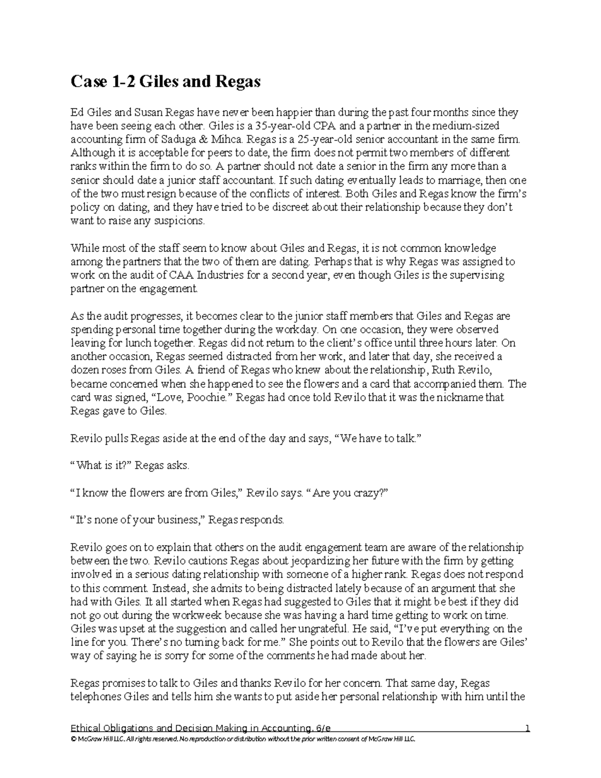 Case Study 1-2: Ethical Dilemmas in the Giles and Regas Relationship ...