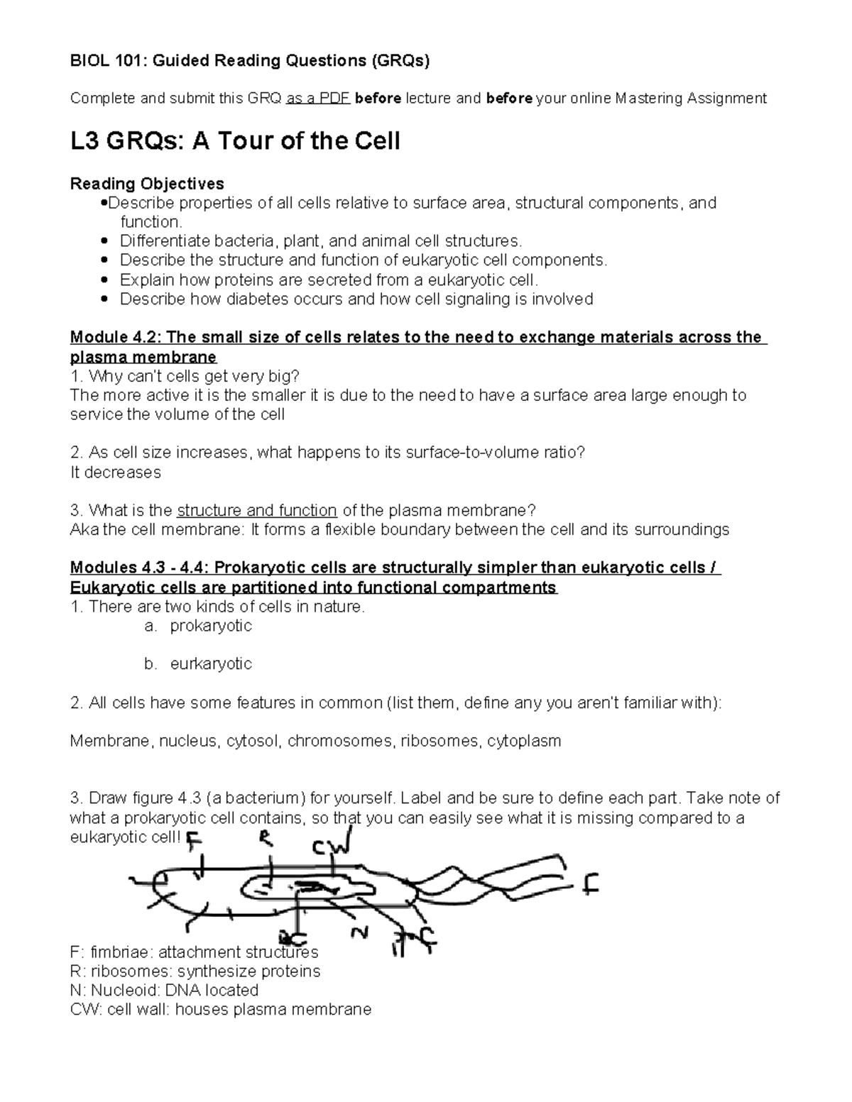 Lesson 3 GRQs A Tour of the Cell - Complete and submit this GRQ as a ...