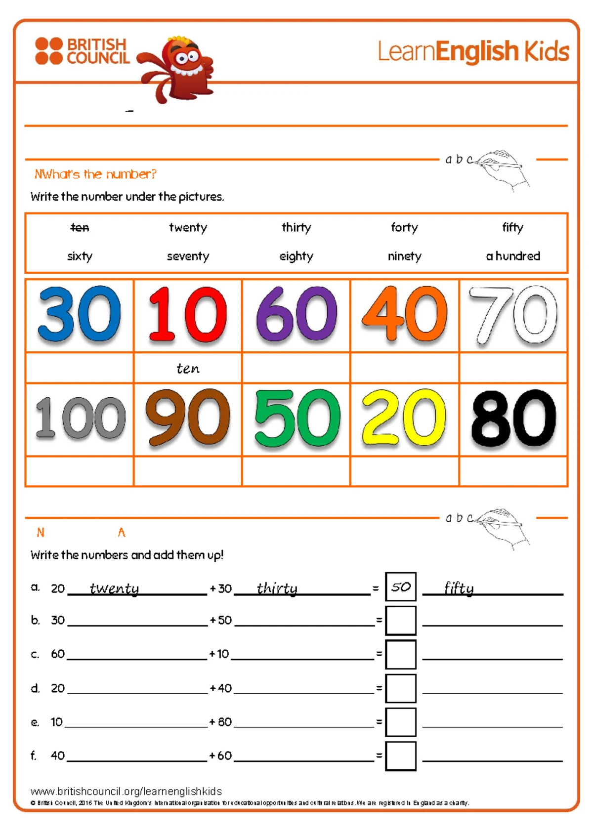 Worksheets numbers 1 10 - English for kids - britishcouncil ...