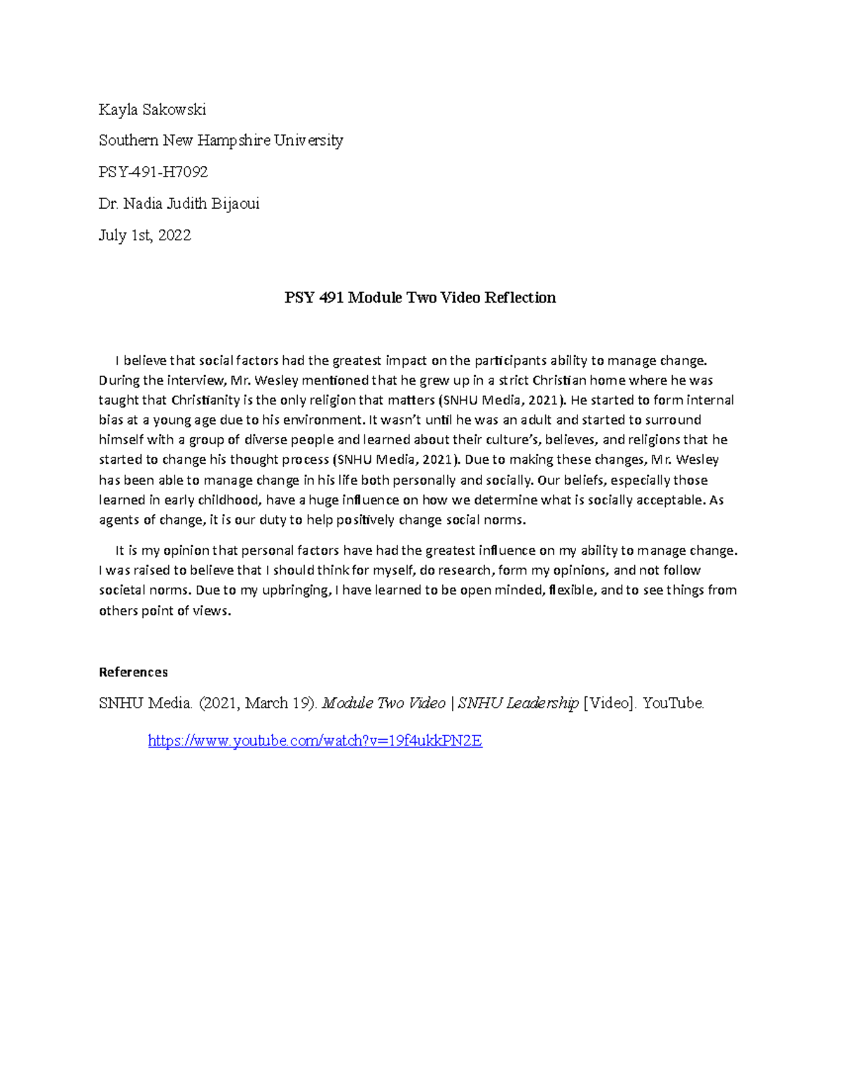 PSY-491-H Module Two Video Reflection Analysis and Insights - Studocu