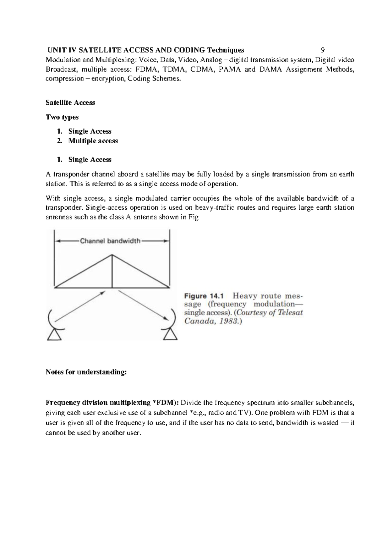 UNIT IV Satellite Access & Coding Techniques - Modulation and Multiplexing - Studocu
