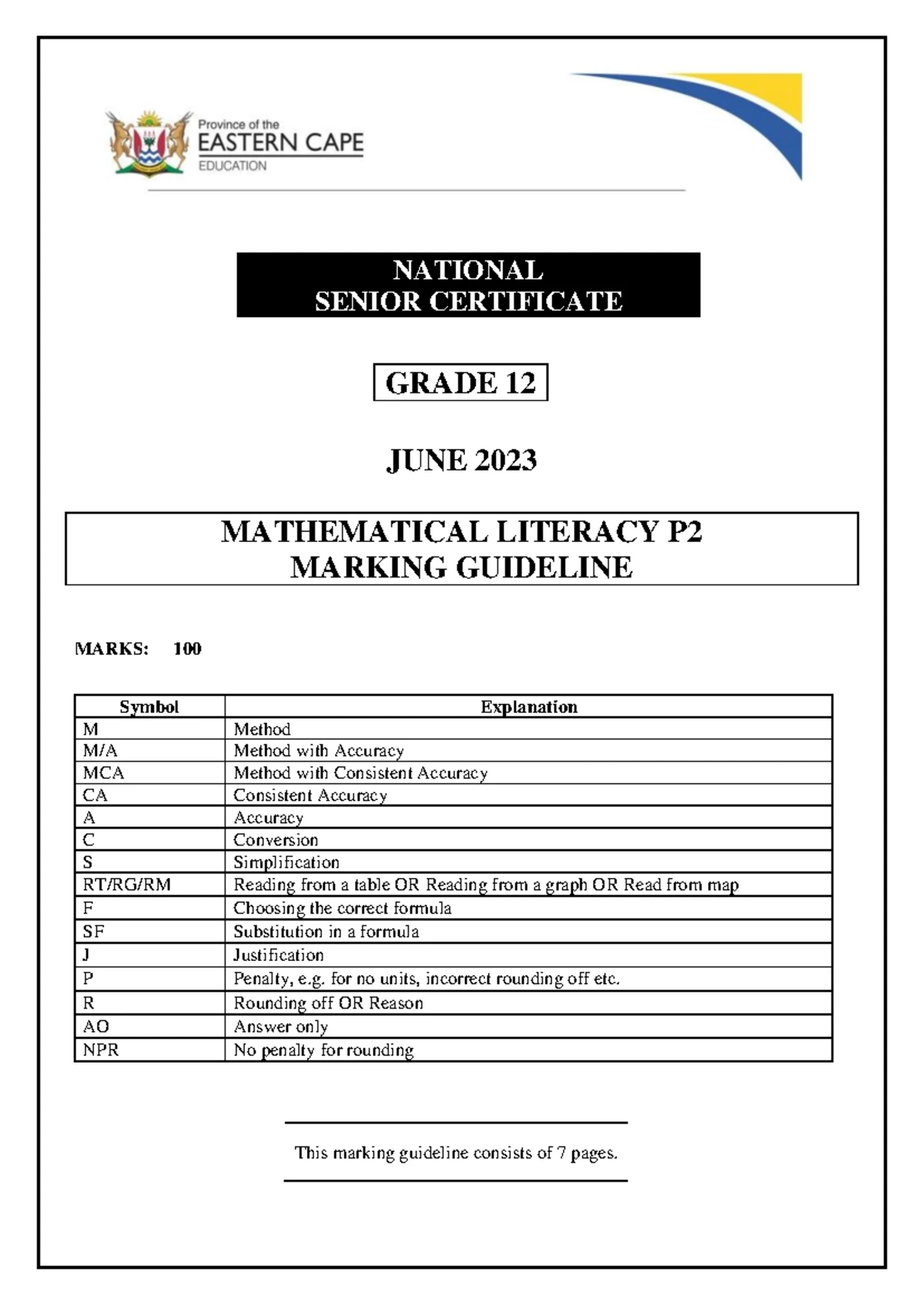 Maths LIT P2 QP GR12 June 2023 - National Senior Certificate Exam - Studocu