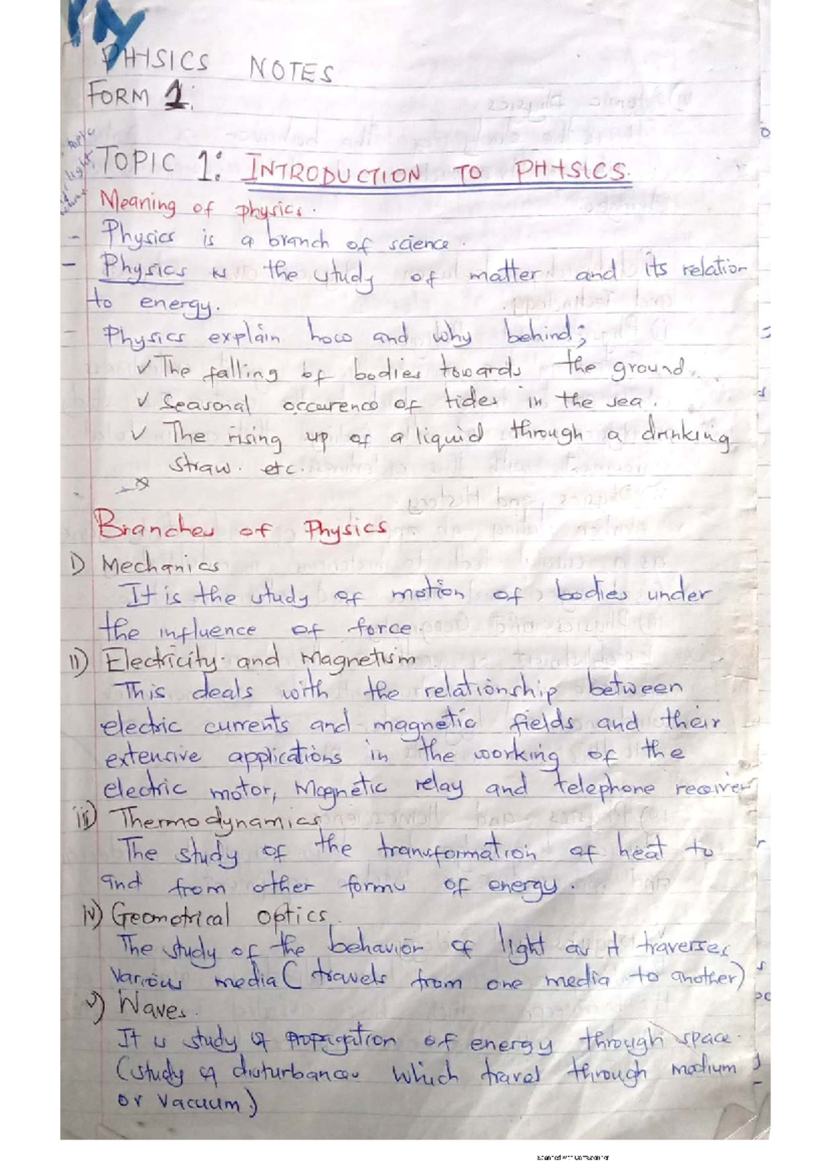 Physics Form 1 Notes: Introduction to Physics and Key Concepts - Studocu