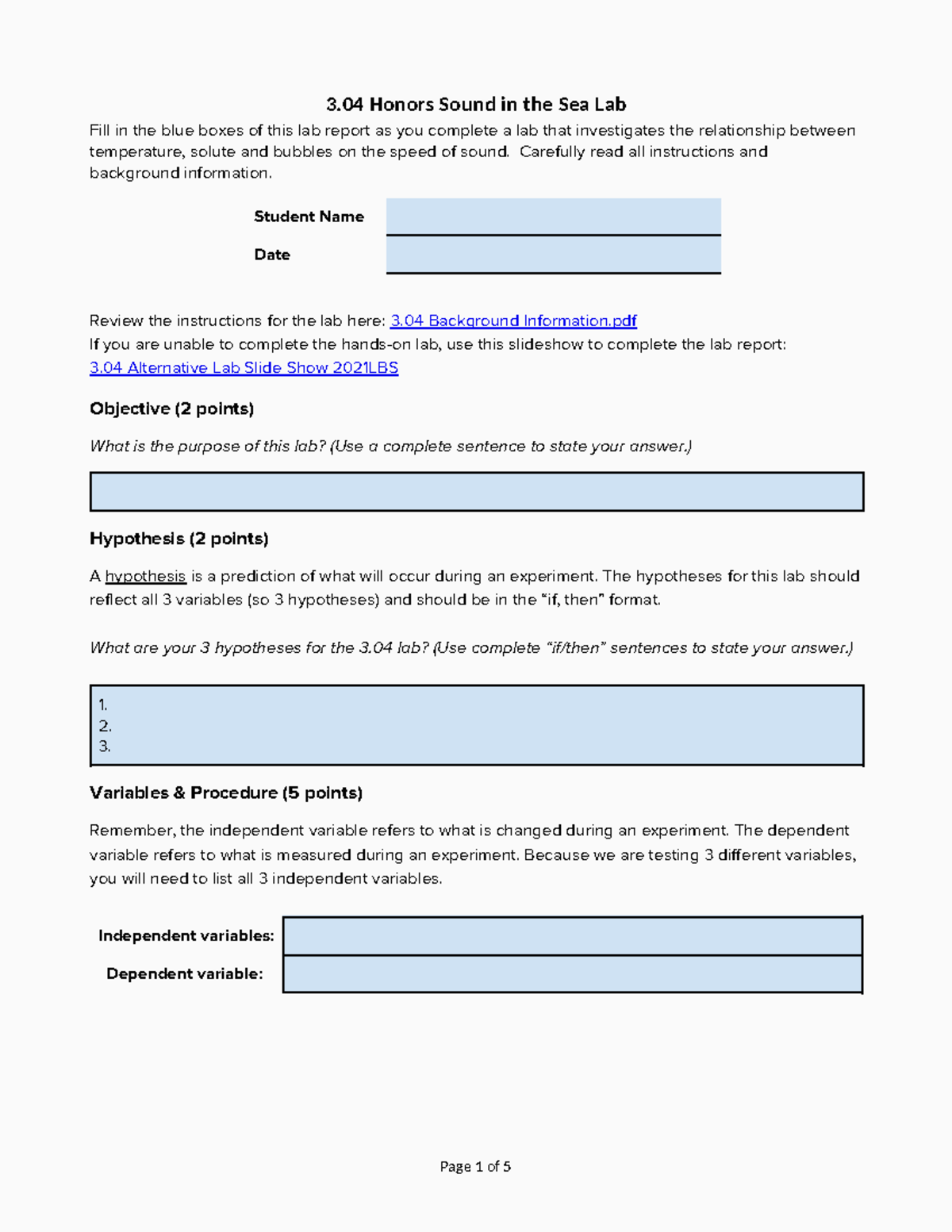 3.04 Lab Report: Investigating Sound Speed in Ocean Variables - Studocu