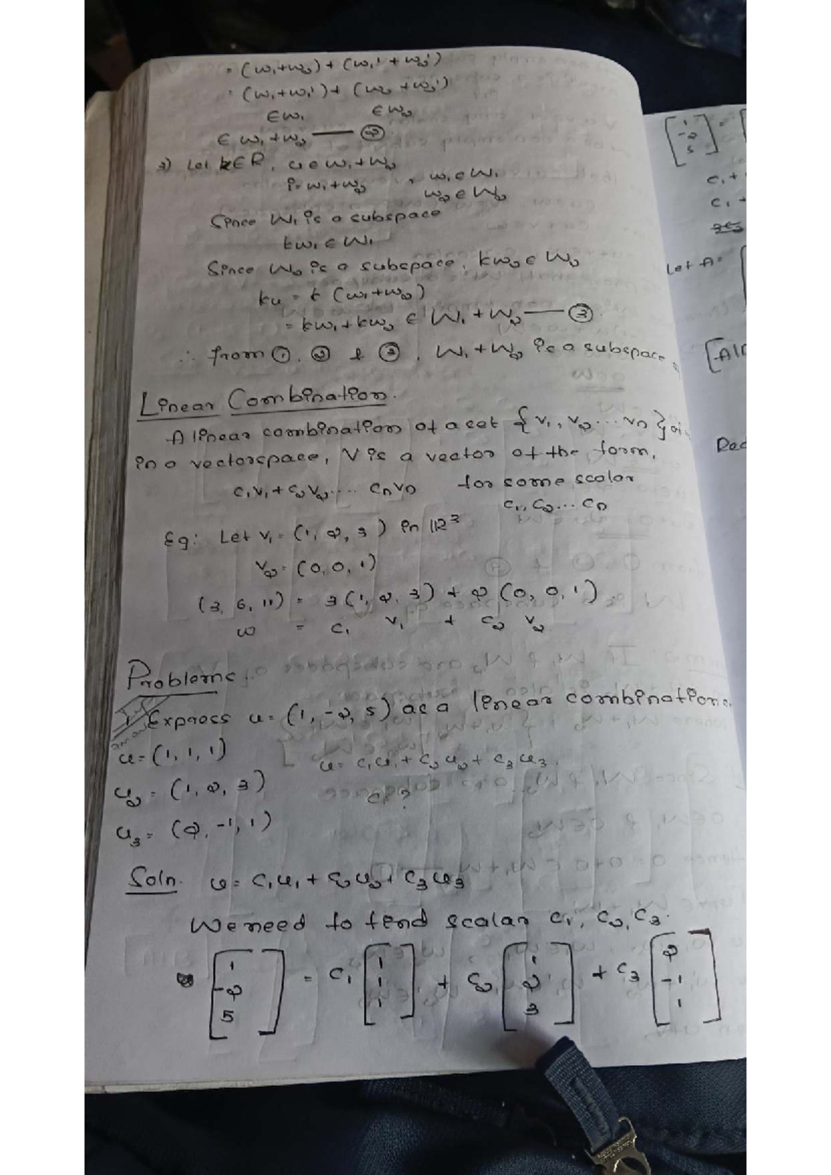 Linear Algebra (MATH 201) Final Exam Study Notes on Subspaces and ...