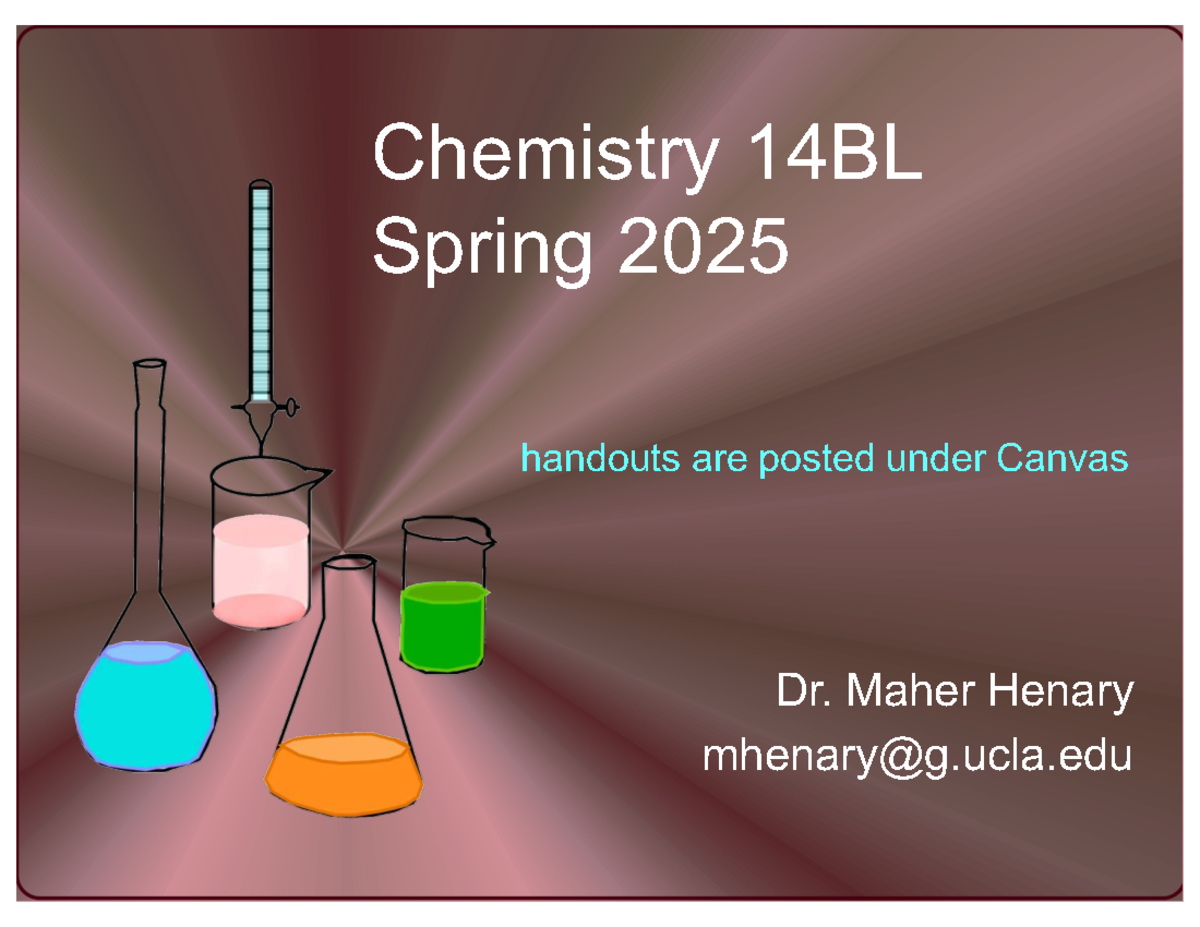 Chemistry 14BL Spring 2025 Lecture 12: Chemical Kinetics Overview - Studocu