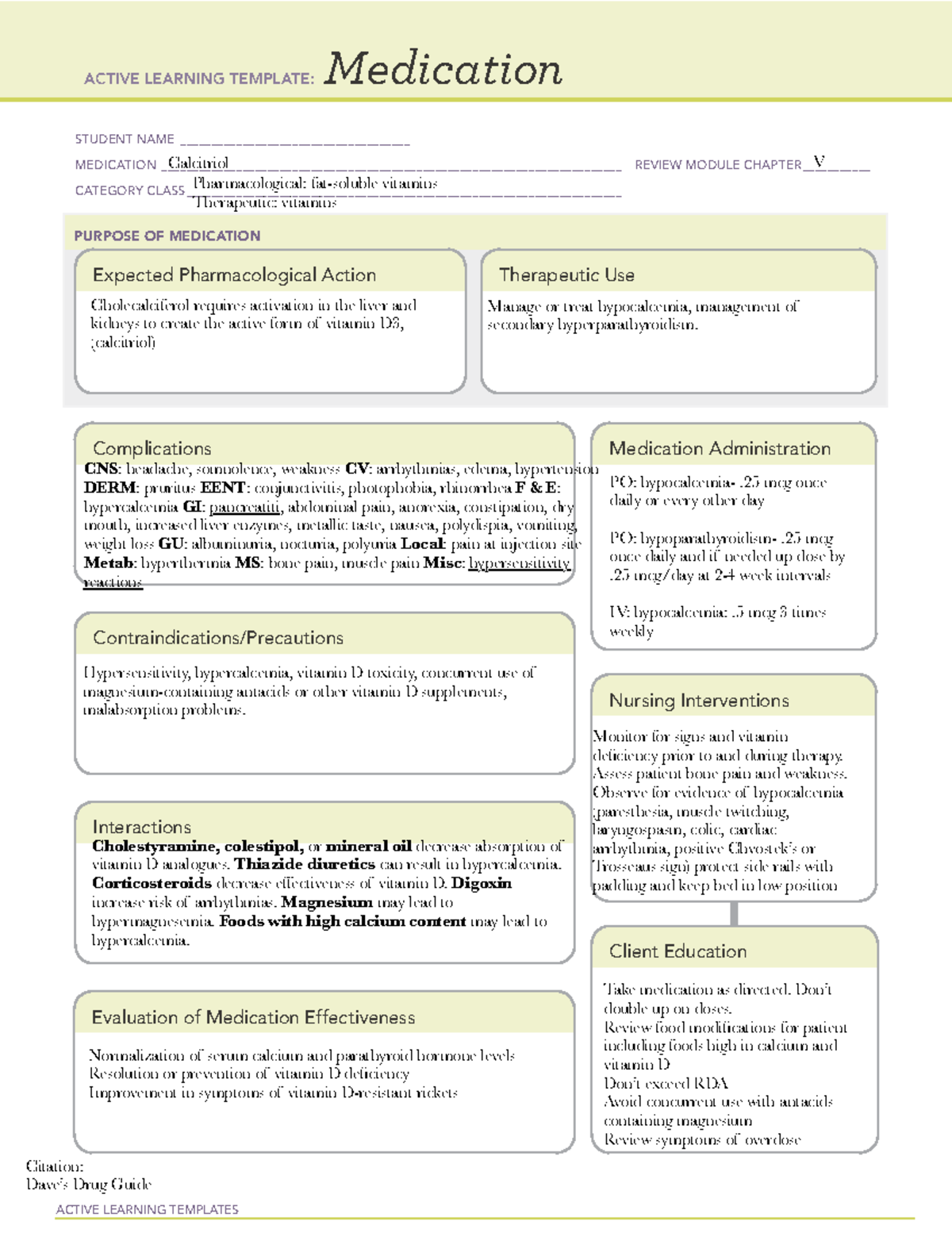 ATI Active Learning Template: Meds on Calcitriol Review - Studocu