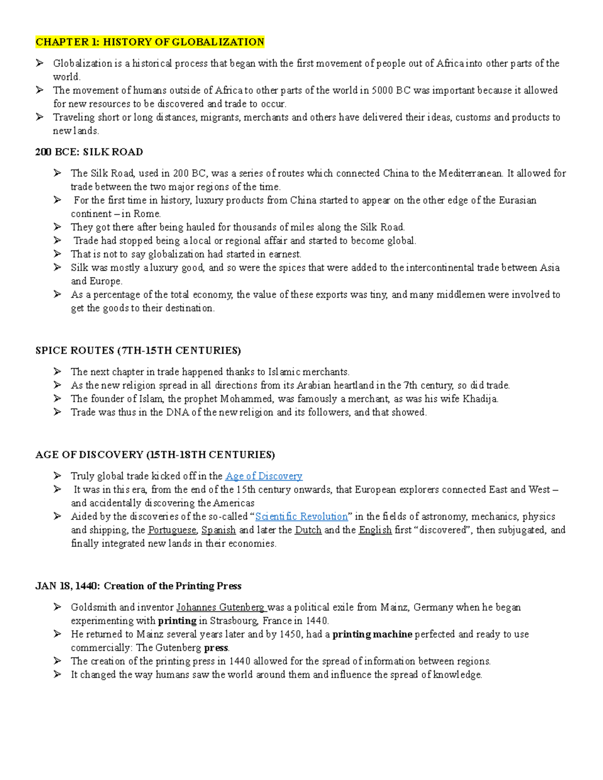 Lesson 1: History of Globalization and Key Events - Studocu