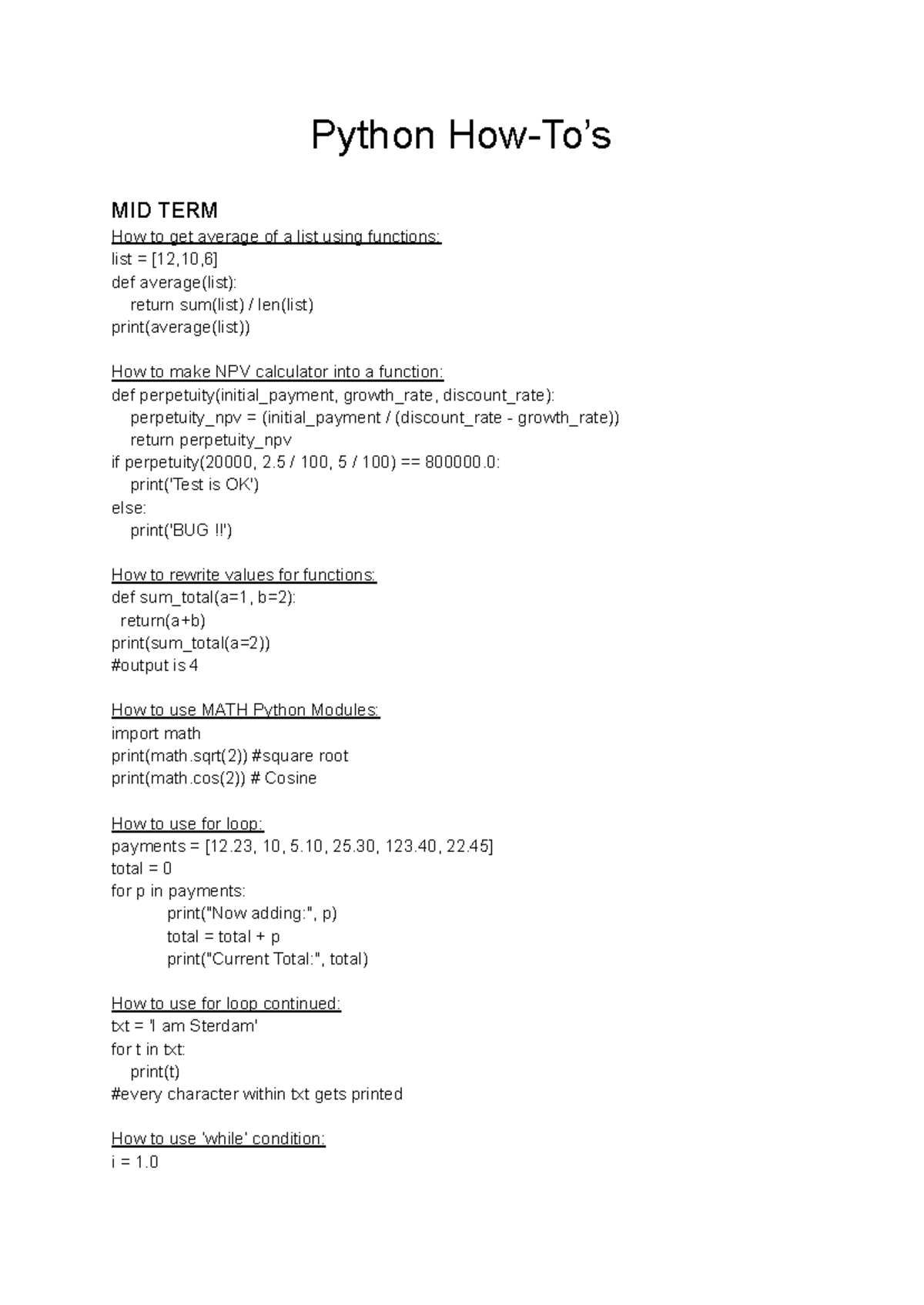 Python Midterm How-To Guide: Functions, Loops, and Pandas - Studeersnel