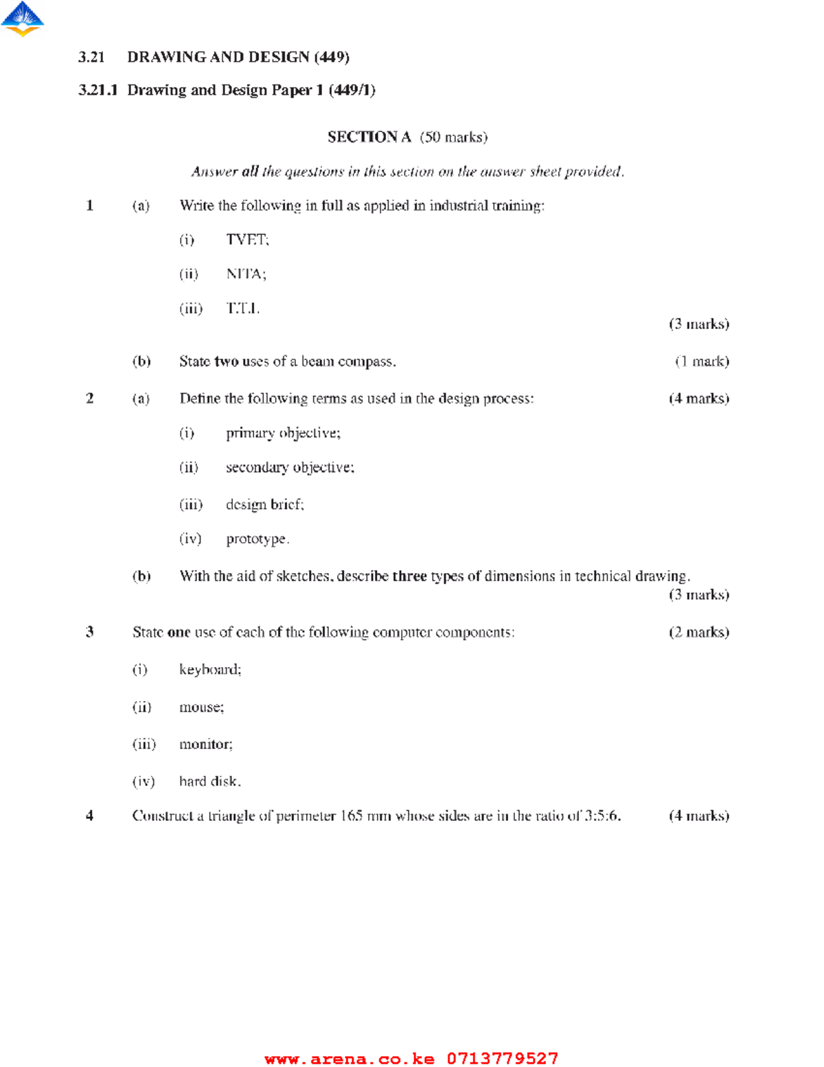 Drawing and Design Paper 1 (449/1) KCSE 2014 Question Paper - Studocu