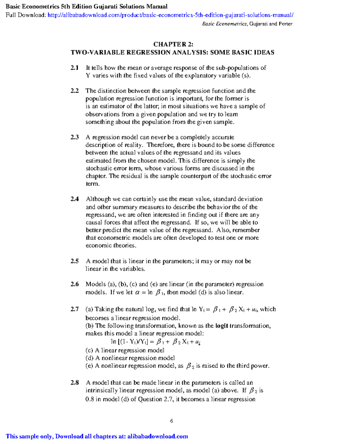 Basic Econometrics 5th Edition Gujarati Solutions Manual Basic Econometrics Gujarati And