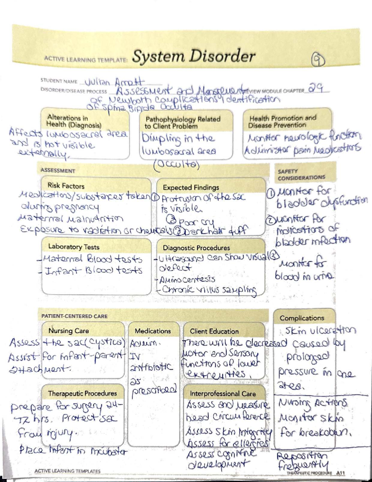 ACTIVE LEARNING TEMPLATE: System Disorder 9 - Spina Bifida Occulta ...