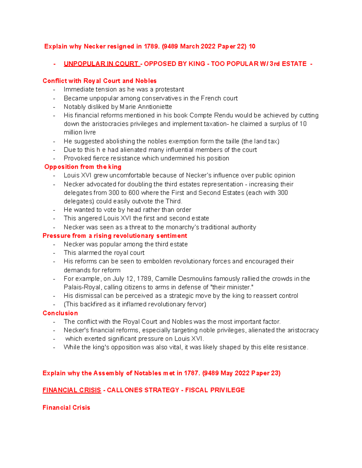 French Revolution Essay Plans (9489 March 2022 Paper 22) - Studocu