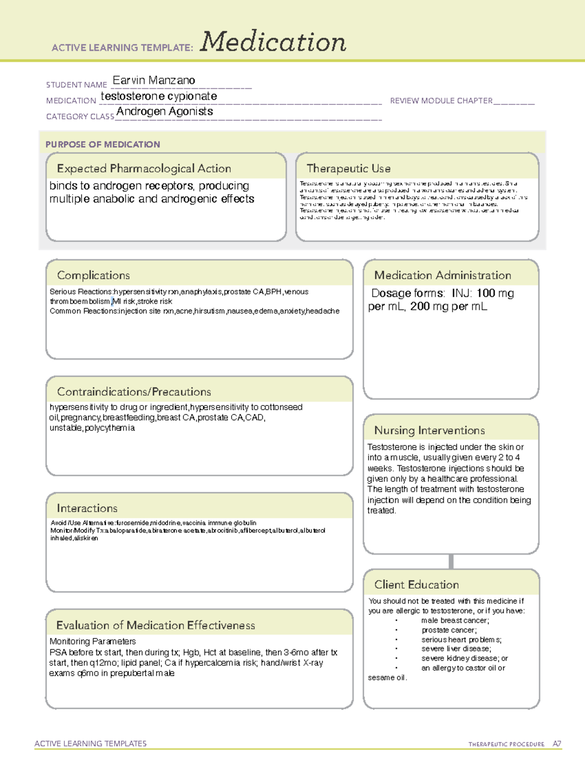 ATI Medication Template #132 - Testosterone Active Learning Notes - Studocu