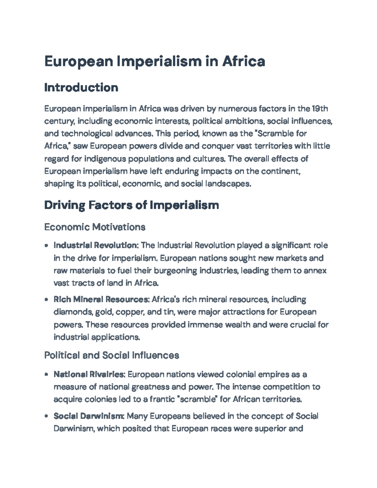 European Imperialism in Africa: Factors, Impacts, and Consequences ...