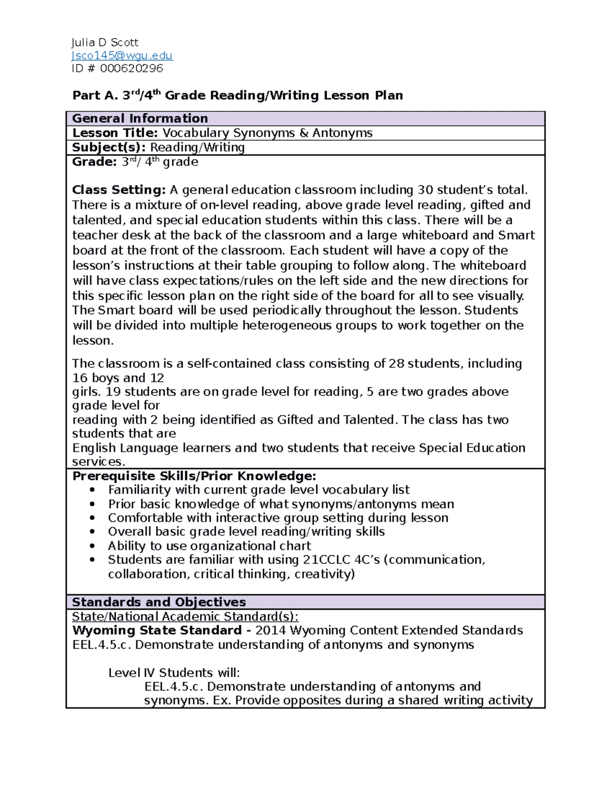 EDU 305 - Aligned Reading Comprehension Lesson Plan for 3rd/4th Grade ...